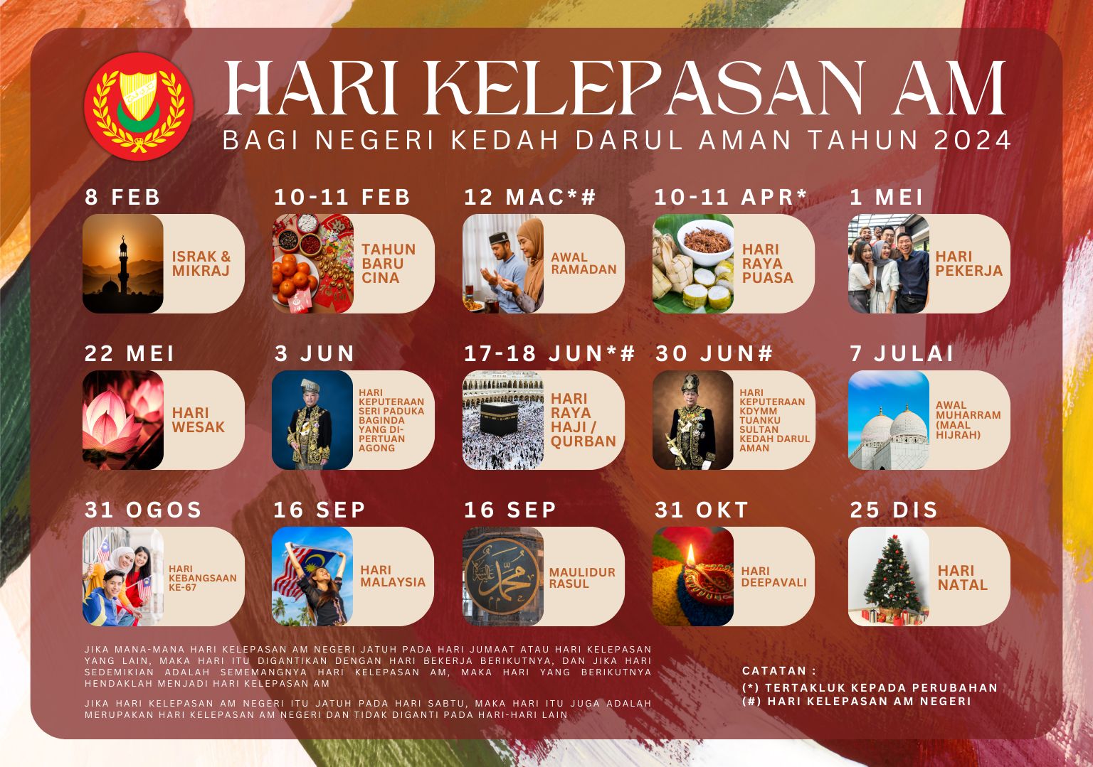 Cuti dan Hari Kelepasan Am Negeri Kedah 2024