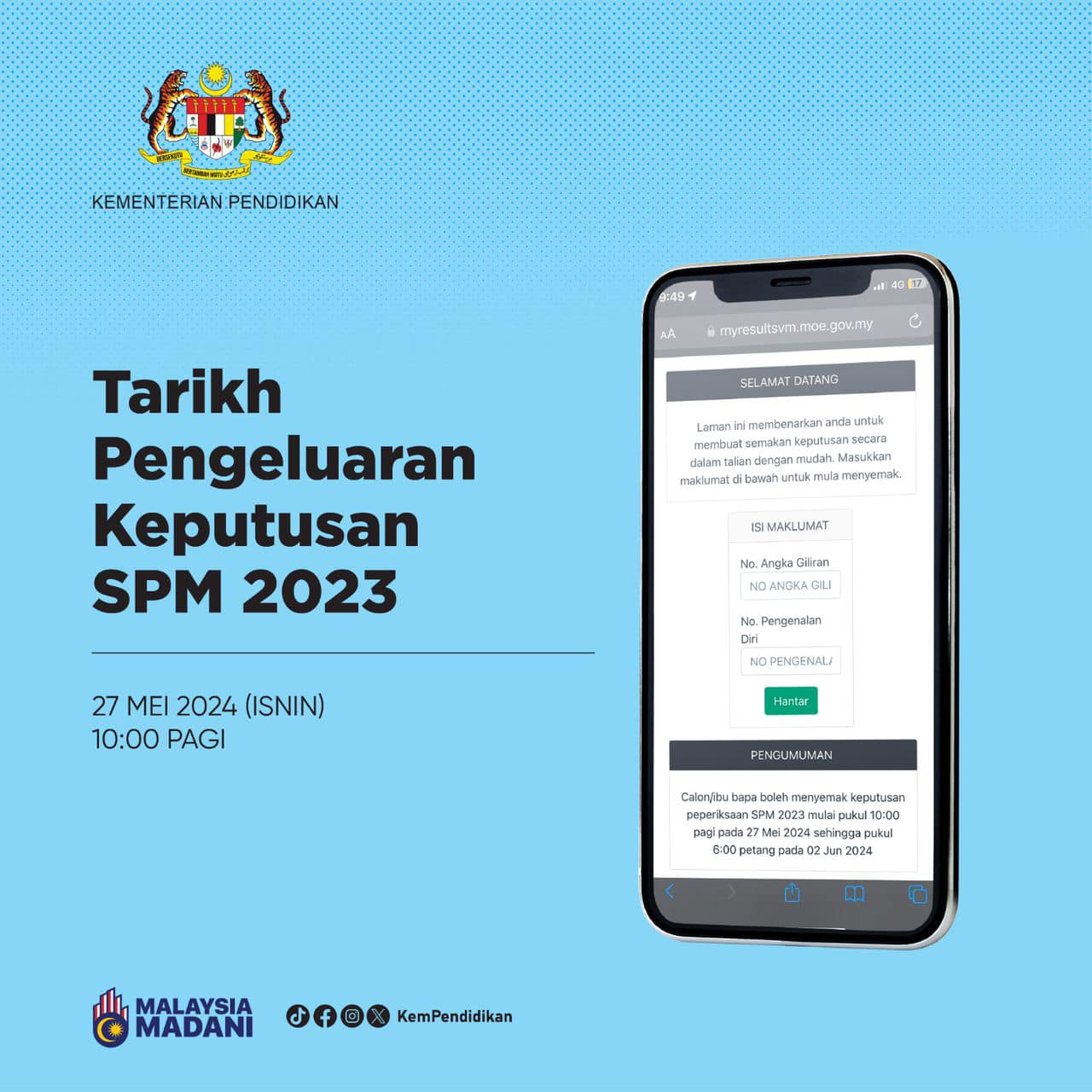 Semakan Keputusan SPM 2023 myresultspm.moe.gov.my