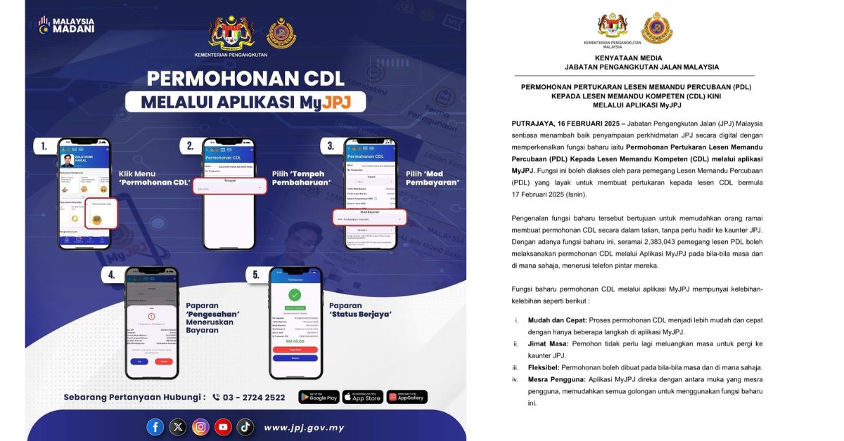 Cara Tukar Lesen PDL ke CDL (Online) Melalui Aplikasi MyJPJ