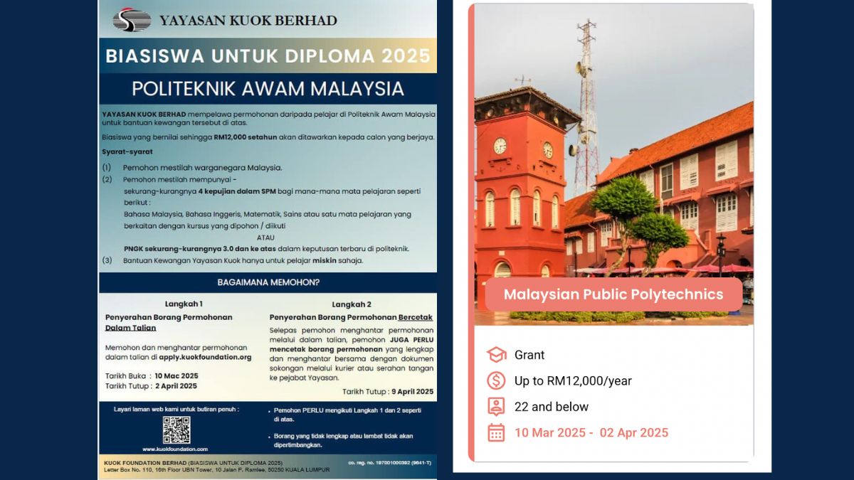 Biasiswa Diploma Politeknik Awam Malaysia 2025 Yayasan Kuok